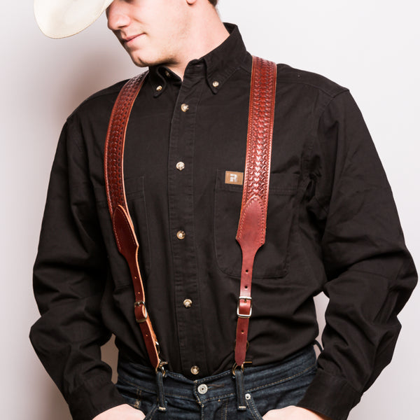 Basket Stamped Leather Suspenders - Carter's Boots and Repair
